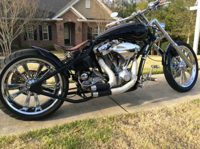 Stupid fast chopper in classic black and custom pinstriping