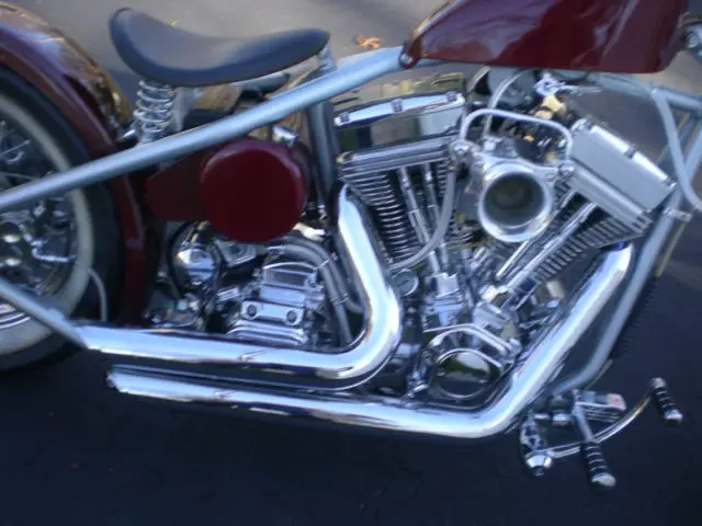 NEW CUSTOM BUILT MOTOCYCLE, HARLEY DAVIDSON IMMITATION, METALLIC RED/CHROME